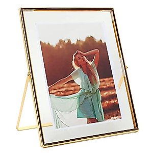AhaGo Floating Picture Frame (Gold, 8"x10", 1 Set), For Multiple Photo Sizes (7x9, 6x8, 5x7), Vertical Adjustable Tabletop/Shelf Photo Frame, Classy Gift Choice for Halloween, Thanksgiving, Christmas, Home or Wedding Decoration