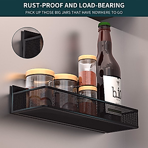 SEYHAKI Magnetic Spice Rack for Refrigerator 4 Packs Super Strong Magnetic Refrigerator Shelf Metal Magnetic Fridge Organizer Rack with Hooks Spice Organizer for Kitchen Storage