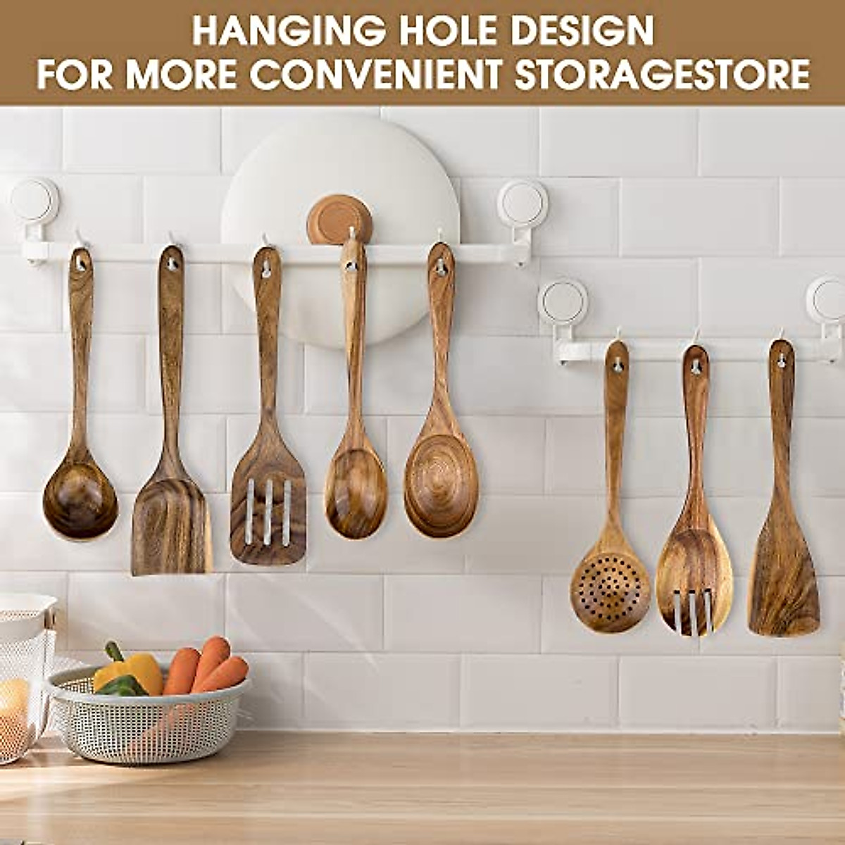 WOODME Kitchen Utensils Set 8 Piece Teak Wooden Cooking Utensil Set Non-Stick Pan Wood Spoons and Spatula Cookware for Home Everyday Use &Kitchen Tools
