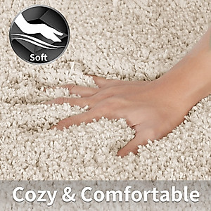 Yimobra Bath Rugs Plush Bath Mat, Soft Comfortable, Extra Thick Fluffy Shower Rug, Super Water Absorbent, Machine Washable Non Slip Shaggy Mats for Tub (31.5 x 19.8 Inches, Beige)