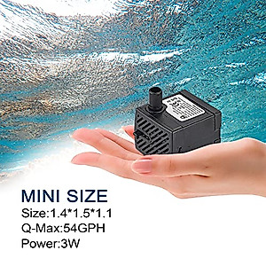 BCORLD Fountain Pump with LED Lights, Quiet Fountain Pump, Adjustable Water flow Fountain Pump，54GPH(200L/H，3W）, Outdoor Pond, Aquarium fish tanks, Home Décor Fountain,1 Nozzles，Power Cord 5ft