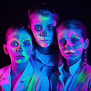 BADCOLOR Glow UV Face Paint, 15 Colors Neon Eyeshadow Palette, Water-Based UV Blacklight Face Body Paint for Kids - UV Eyeliner Makeup Palette for Halloween Glow Party Club Music Festivals