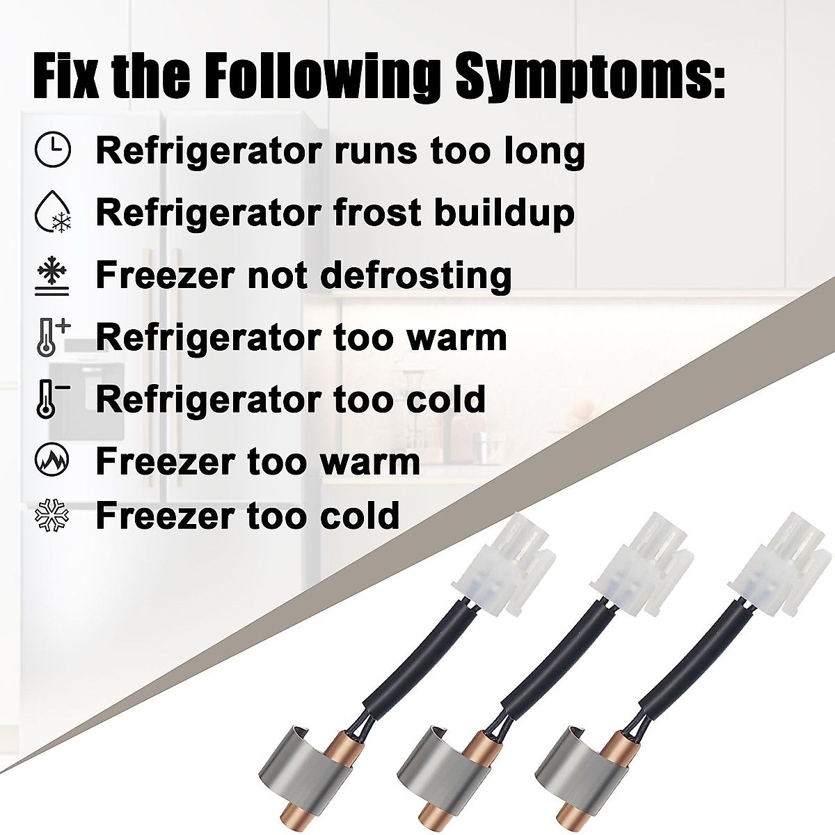 ZATUX 3 Pcs W10383615 Refrigerator Thermistor with Clip Compatible with Whir-lpool Freezers Replaces WPW10383615 AP6020675 PS11753994 EAP11753994 2118226