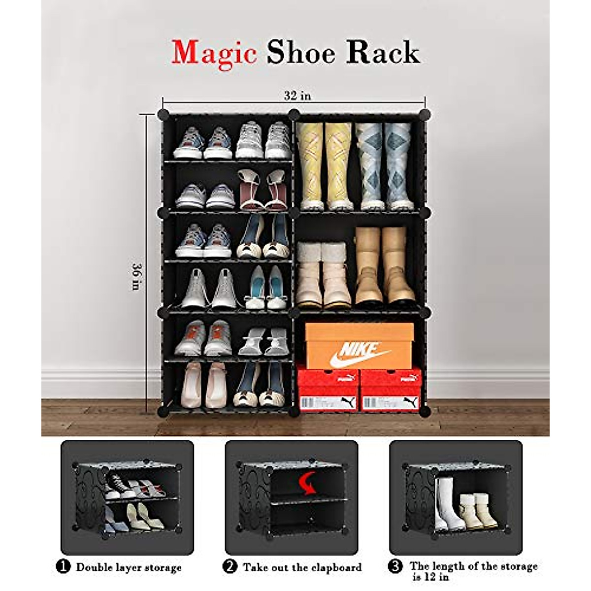C.G Life 6-Tiers Stackable 24-30 pairs Freestanding Shoe Storage Cabinets with Adjustable Shelving,Withe Shoe Shelf Organizer for Bedroom, Closet, Entryway, Dorm Room,Garage,Shoe Rack have 6 cubes
