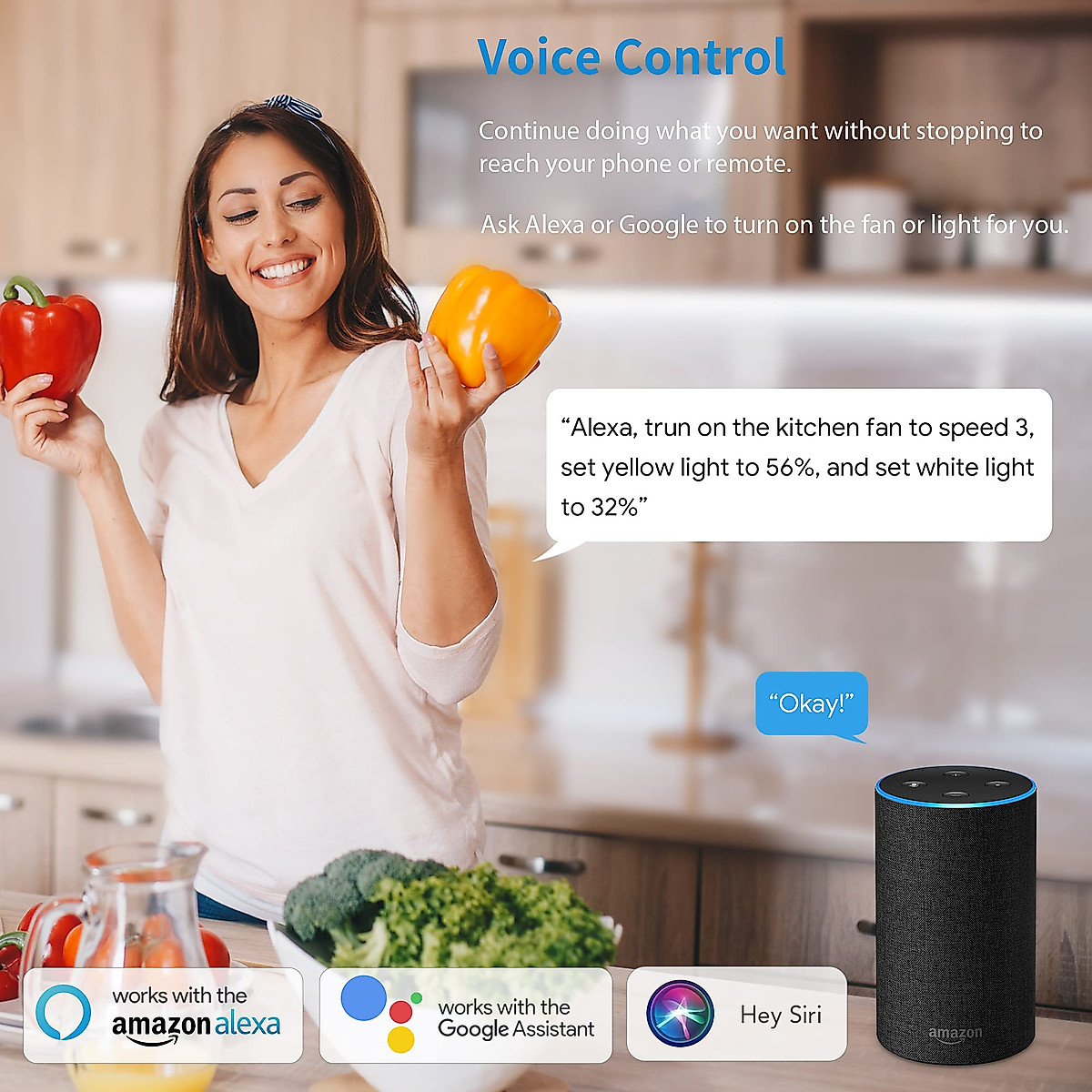 SMAAIR 52 Inch Smart Ceiling Fan with Lights and 10-speed DC Motor, Works with Remote Control/Alexa/Google Home/Siri Shortcut, Dimmable LED Light (White)