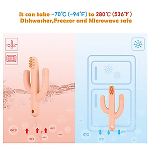 Cactus Teether, Baby Teething Toys for Babies 0-6 Months 6-12 Months, Self-Soothing Pain Relief Soft Baby Toothbrush for Babies, Toddlers, Infants, Boy and Girl, Natural Organic BPA Free(Peachy)