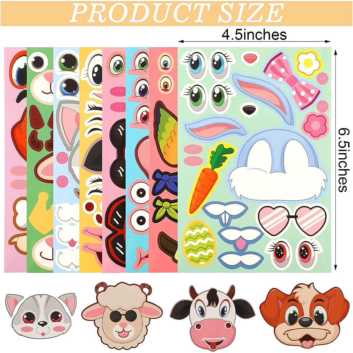 Zonon 48 Pieces Make a Face Animal Stickers 8 Designs Make Your Own Farm Animal Stickers Zoo Themed Fun Stickers for Kids Party Favors, Rewards, Art Craft
