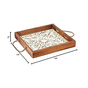 Elements - 5230317 Whitewash Embossed Wood Tray, 14-Inch, Assorted