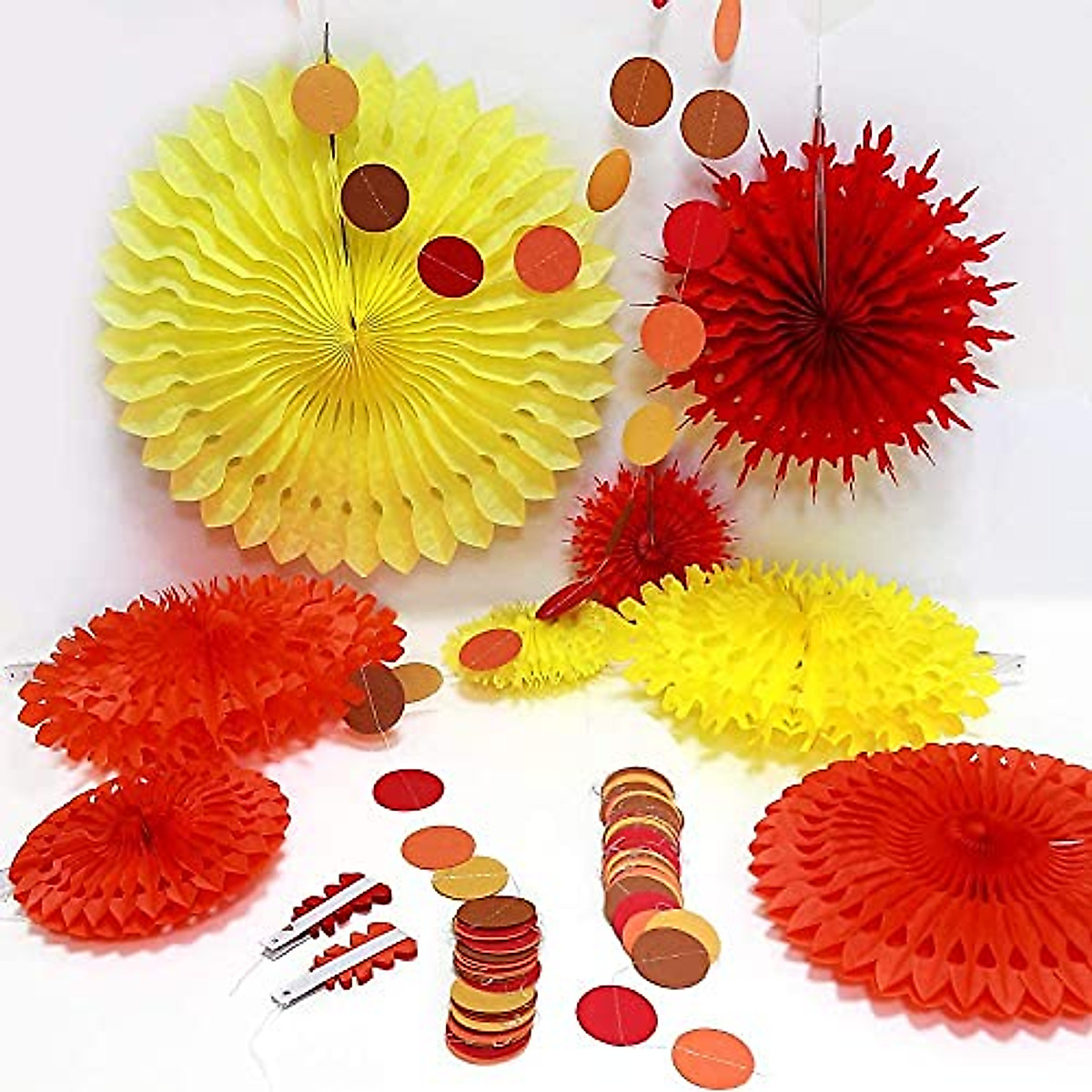 Orange Yellow Red Thanks Giving Party Decorations Autumn Fall Paper Fan Tissue Pompom Hanging Circle Dot Garland Banner Backdrop Birthday Wedding Bridal Baby Shower Decor Home Office School