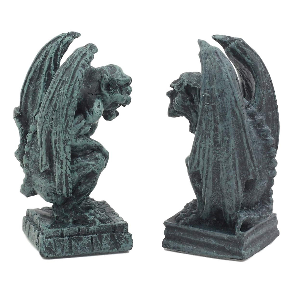 Ebros Gift Notre Dame Castle Top Guardian Mini Gargoyles Crouching On Stone Pedestals Resin Figurine Set of 2 Miniature Fairy Garden Gargoyle Sculpture Pair 2.5" Tall