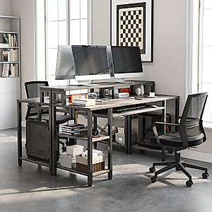 VERMESS Computer Desk- 48 Inch Home Office Desk with Keyboard Tray, 47" Gaming Desk with Full Monitor Stand & Storage Shelves & CPU Stand, Modern Study Writing Table with Shelf for Storage, Gray Oak