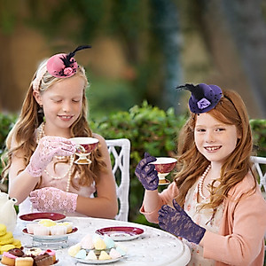 4 Sets Women Tea Party Hat and Gloves Fascinators Hats for Women Girls Kids Tea Party Headband with Lace Fascinator Gloves Mini Tea Party Hats Cocktail Party Supplies Fancy Hair Fascinators