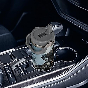 Mountain Bike Tournament 30oz Stainless Steel Insulated Tumbler with Straw & Foldable Handle - Leakproof, Double-Wall Vacuum Travel Thermos for Hot/Cold Drinks, Non-Slip Base, Fit Cup Holders