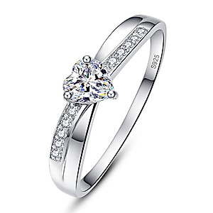 AVECON 925 Sterling Silver Heart Promise Ring for Her Solitaire CZ Engagement Wedding Eternity Anniversary Ring for Women Size 5.5