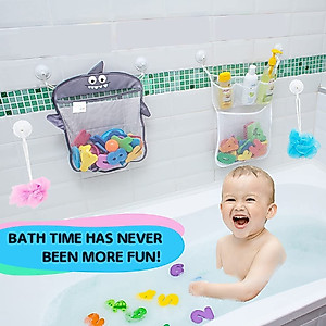2 x Mesh Bath Toy Organizer + 6 Ultra Strong Hooks – The Perfect Bathtub Toy Holder & Bathroom or Shower Caddy – These Multi-use Net Bags Make Baby Bath Toy Storage Easy – For Kids & Toddlers