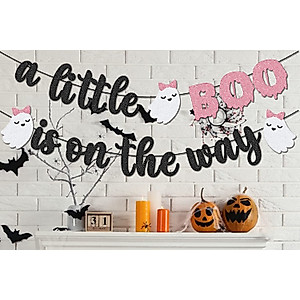 Halloween Girl Baby Shower Decorations, A Little Boo Is On The Way Banner, Pink and Black Glitter Halloween Birthday Decorations, Pink Halloween Baby Shower Decor, A little Boo Is Almost Due Banner
