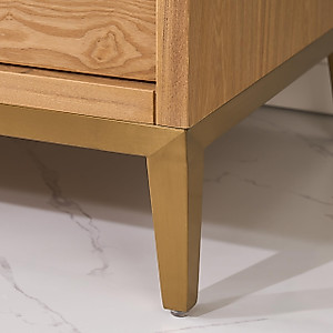 WELLFOR 60" Bathroom Vanity with Sink, Freestanding Wooden Bathroom Makeup Cabinet W/ 6 Soft-Close Drawers and Backsplash, Solid Wood Frame Bathroom Vanity (Light Oak)