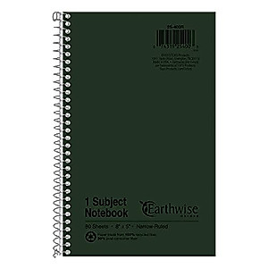 Ampad Single Wire Notebook, Recycled, Size 8x5, 1 Subject ,Green Cover, Narrow Ruled, Not 3 Hole Punched, 80 Sheets per Notebook (25-400R)