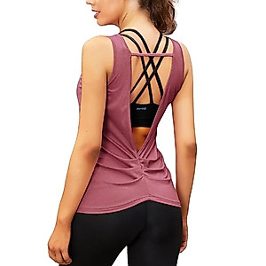 COOrun Workout Tops for Women Open Back Shirts Muscle Yoga Workout Tanks Tennis Exercise Fitness Tanks Running Tennis Shirts Womens Athletic Shirts Wine Red (Wine Red, XL)