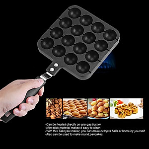 Takoyaki Pan, 16 Holes Takoyaki Pan Home Kitchen 16-Cavity Baking Japanese Octopus Ball Maker Grill Plate Black