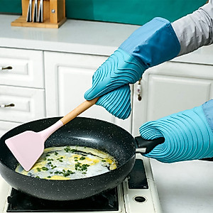 Oven Mitts with Extra Long Cuff and Comfort Lining，Oven Mitts with Quilted Liner， Heat Resistant Flexible Oven Mitt for Kitchen Baking Cooking，Machine Washable，1 Pair，13.5 Inch,Blue.