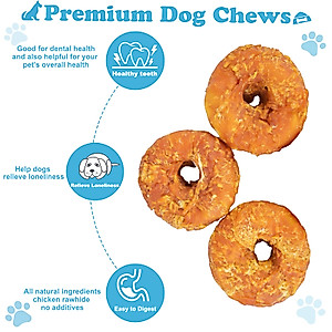 Pawant Dog Treats Long Lasting for Large Dog Clean Teeth Chicken Wrapped Rawhide Donuts 0.5lb/227g