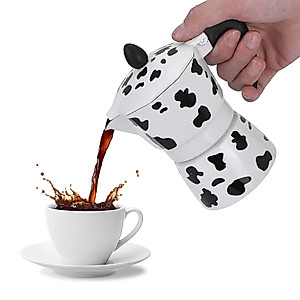 Aluminium Coffee Pot - 3-Cup Milk Cow Color Moka Pot for Home Use