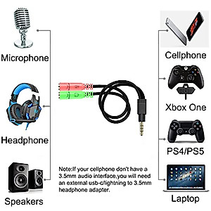 ENVEL 3.5mm Jack Cable Headset Adapter Kit CTIA for Laptop,PS4,Smartphone,Xbox One,Tablet Earphone with Headphone/Microphone Simultaneously Y Splitter Audio 2 Female to 1 Male