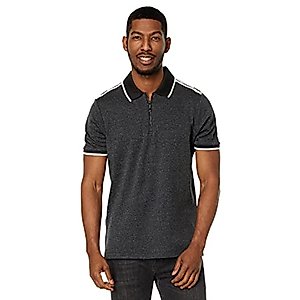Karl Lagerfeld Paris Men's Polo Half Zip with Logo Tape Cotton Blend, Black, Large