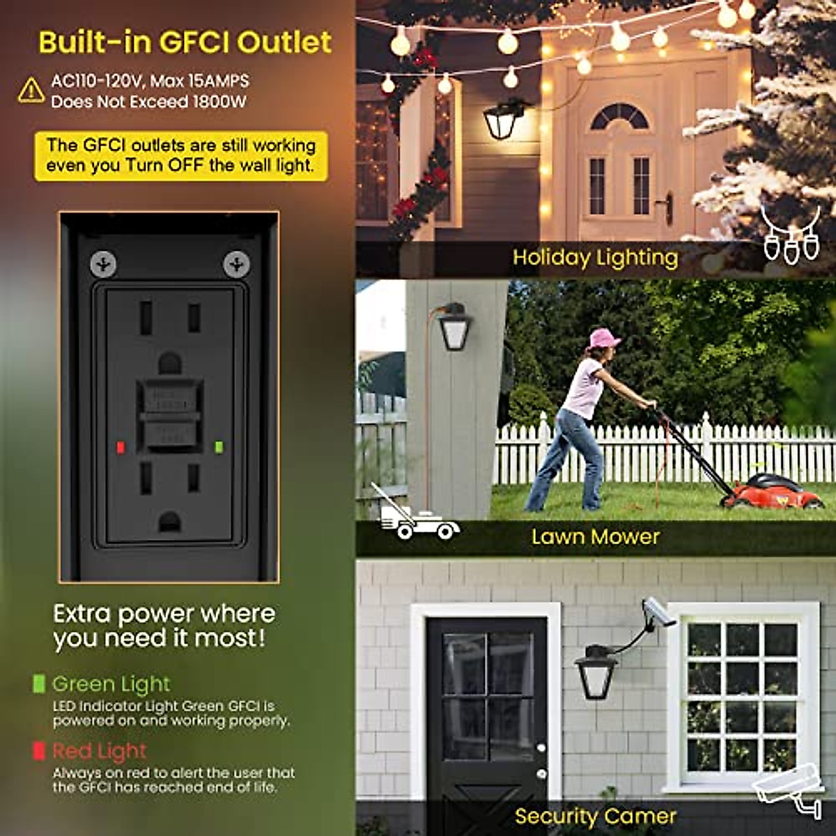 YARBO Smart Outdoor Wall Lantern with GFCI Outlet, APP Control Porch Lights, Color Changing RGBW Outdoor Wall Sconce, Work with Alexa (Required SML Gateway), Outdoor Wall Lights for House, ETL Listed