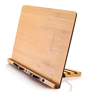 wishacc Bamboo Book Stand Cookbook Holder with 5 Adjustable Height 13.2 x 9.2"