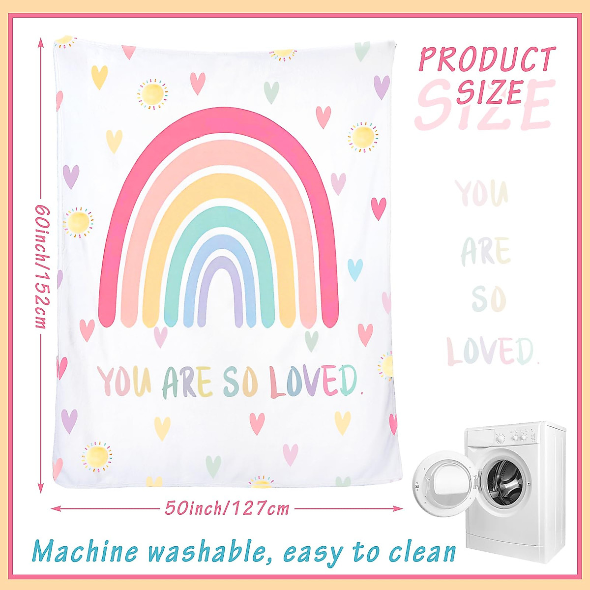 Vincreem Rainbow Blanket for Teen Girls Boho Flannel Rainbow Blanket Plush Soft Pastel Rainbow Blanket Decor for Teen Girl Room Bed 60 x 50 Inch