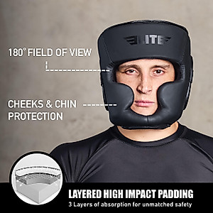 Elite Sports Best Boxing Headgear, Training Sparring Safety Head Guard for MMA, Kickboxing Trainees, Muay Thai, and Boxing for Adult Men (Black)