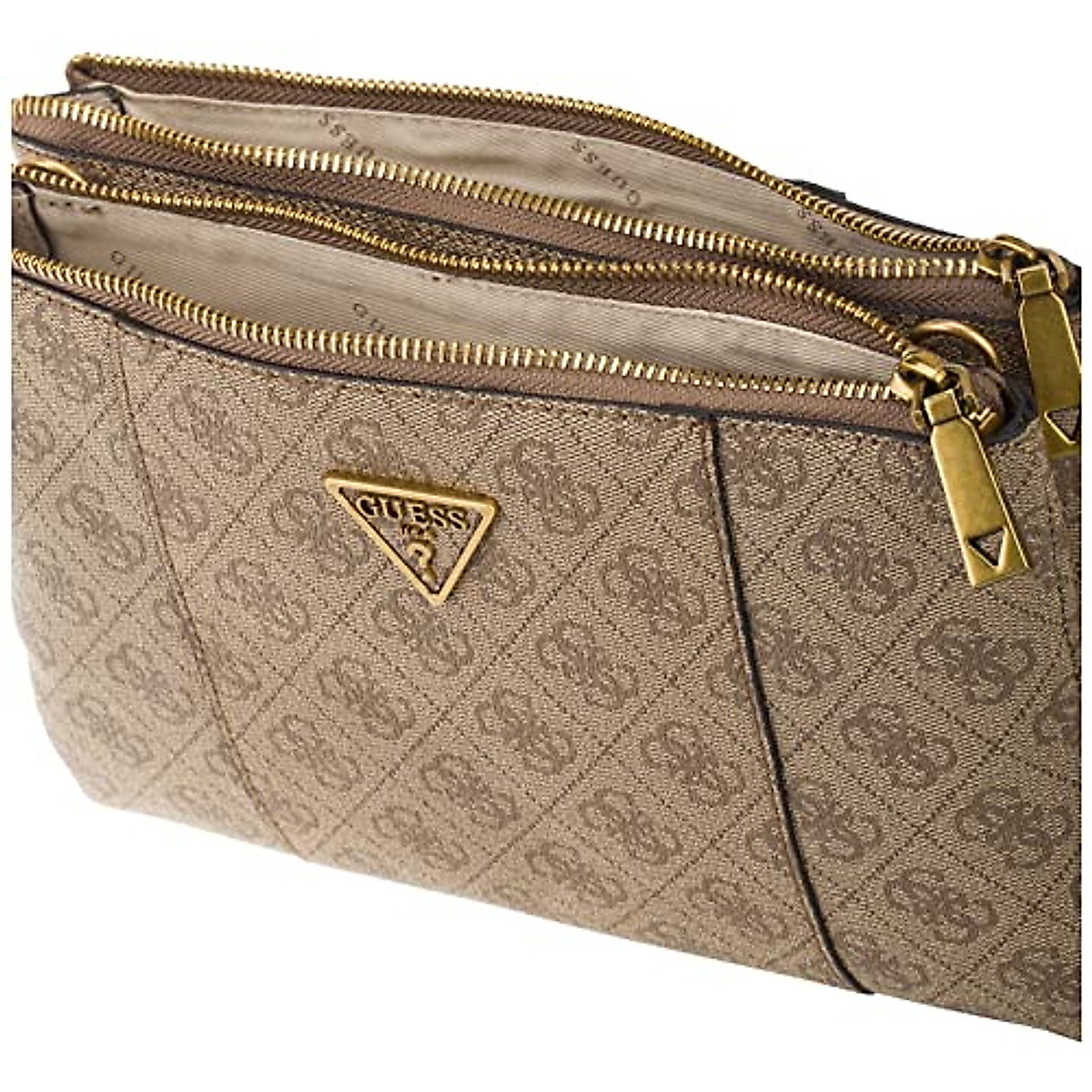 GUESS womens Noelle Double Zip Crossbody, Latte, one size US