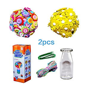 Flower Craft Kit for Kids - Arts and Crafts Make Your Own Flower Bouquet with Button Felt and Pearl ，Vase Project for Boys and Girls - Fun DIY Activity for Children 4 5 6 7 8 9 10 12 Years Old (color)