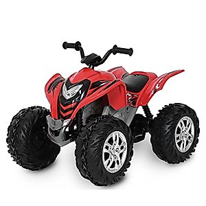Rollplay Powersport ATV 12V Electric 4 Wheeler Featuring Oversized Wheels with Rubber Tire Strips for Added Traction, Working Headlights, and a Top Speed of 3 MPH, Red