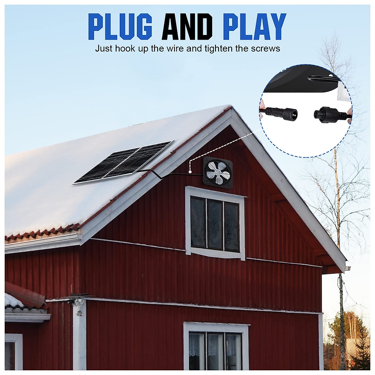 ECO-WORTHY 25W Solar Powered Attic Ventilator Gable Roof Vent Fan with 30W Foldable Panel - Fans for Home Attic, Greenhouse, RV or Outdoor, Ready-to-Use Fan,