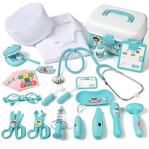 Phobby Durable Doctor Kit for Kids, 27 Pcs Deluxe Pretend Play Medical Kit Toy with Real Stethoscope, Doctor Toys for Toddlers Boys Girls Aged 3 4 5 6 7 8