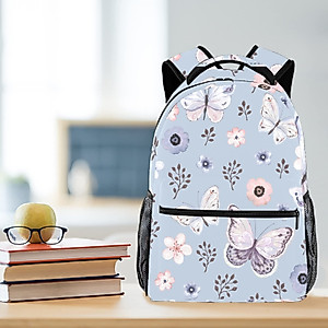 Niaocpwy Aesthetic Flying Butterflies and Flowers School Backpack Medium Size, Travel Bag for Women Men Teens Girls Boys