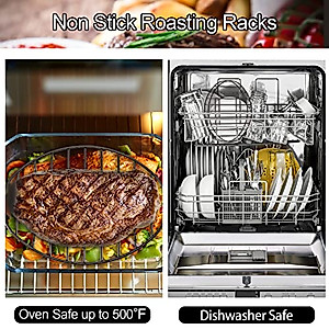 Fivebop 2 Pack Roasting Racks Oval Non Stick Stainless Steel Cooling Rack Grill Cooking Baking Grilling Roasting Steamer Rack Oven and Dishwasher Safe 12" x 8.5"