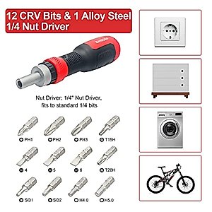 SHARDEN Ratchet Screwdriver 13-in-1 Ratcheting Screwdriver Set Multi Screwdriver Tool All in One with Torx Security, Flat Head, Phillips, Hex, Square and 1/4 Nut Driver