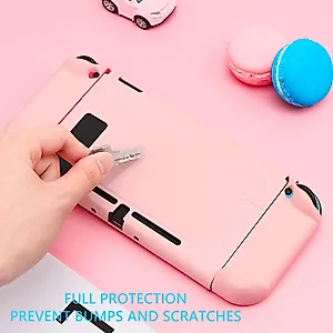 FANPL Pink Case for Nintendo Switch, Hard Shell Cute Protective Case Cover for Switch and Joy Con Controller with 2 Flower Thumb Grips - Comfortable Touch (Sakura Pink)