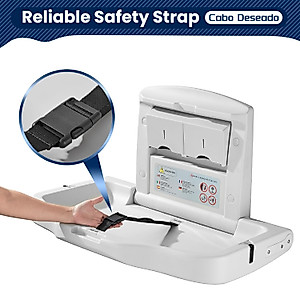Cabo Deseado Baby Changing Station Wall Mount Commercial Diaper Changing Table Nursery Corner Changing 16” Wall Diaper Changer Station with Safety Strap Wall Restaurant Daycare Bathroom Horizontal