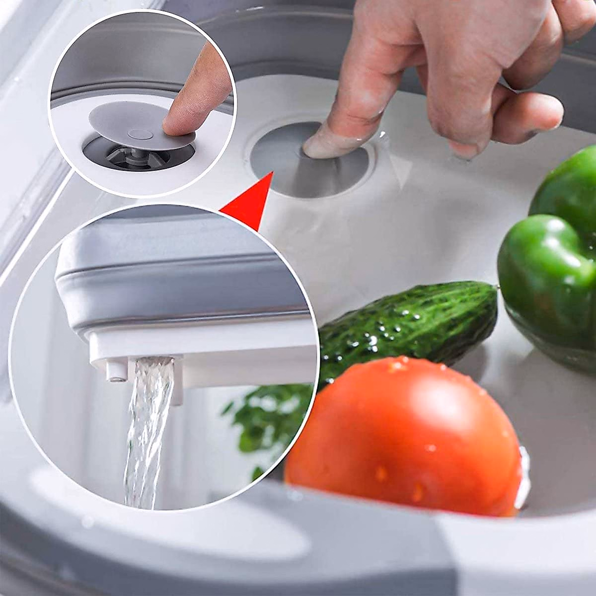 Collapsible Cutting Board with Wash Basin and Drainage Hole; BBQ Prep Tub and Camping Cutting Board; Space-Saving Collapsible Camping Dish Tub Sink RV and Camper Kitchen Must Have Accessory Grey