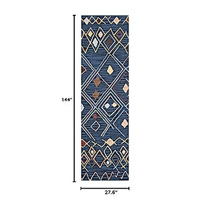 SAFAVIEH Suzani Collection Runner Rug - 2'3" x 12', Blue & Multi, Hand-Hooked Boho Wool, Ideal for High Traffic Areas in Living Room, Bedroom (SZN316A)