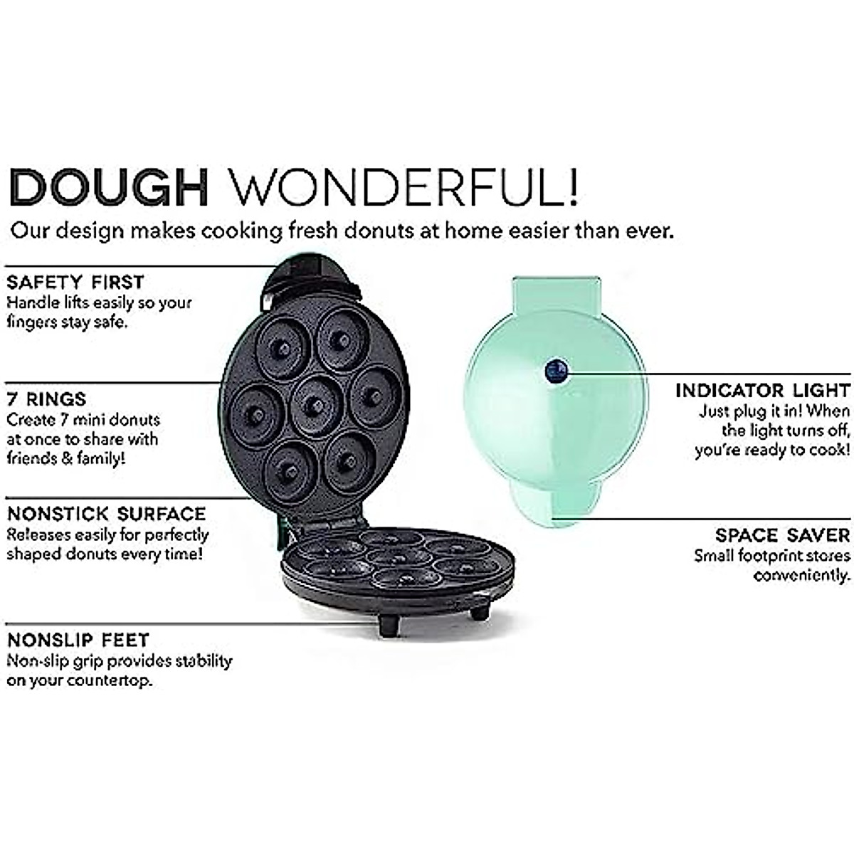 Mini Donut Maker Machine 7 Holes, Electric Donut Press Machine, Small Doughnut Maker, Electric Non-Stick & Double-sided Heating Donut Maker Machine, for Kid-Friendly Breakfast Desserts Cake (Emerald)