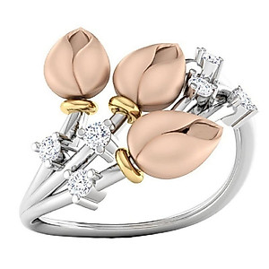 HUKQBUNX 925 Sterling Silver Three Rose Flowers Set with Multi Diamond Cubic Zircon CZ Elegant Women's Precious Elegant Ring Wedding Engagement Ring Size 6-10 (Size 10)