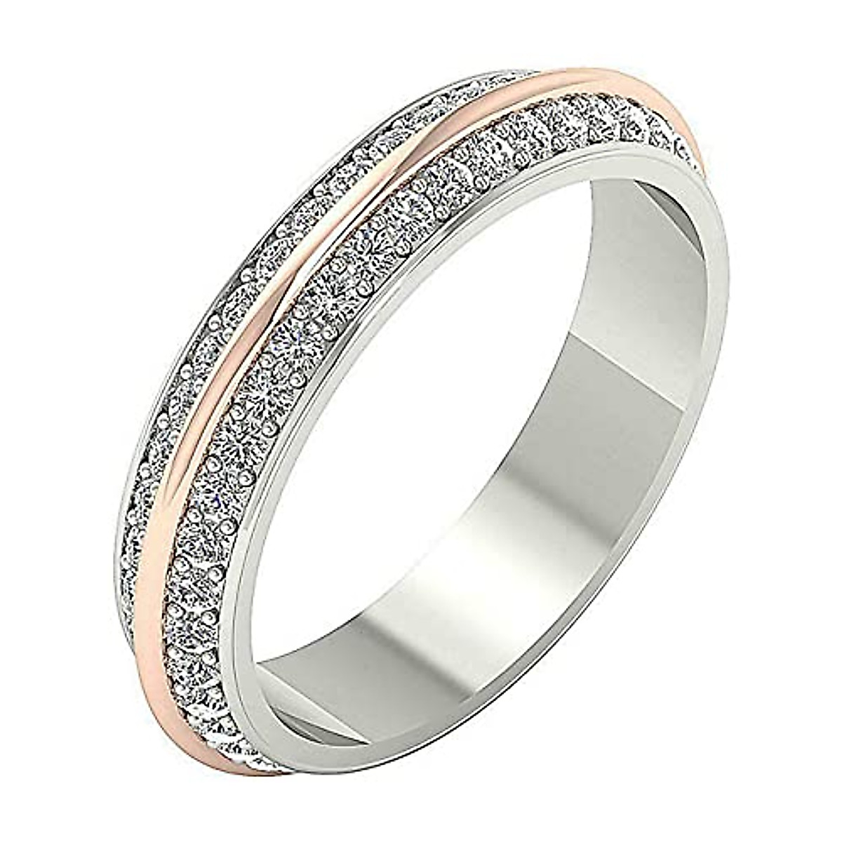 1 1/5 Ct Round Shape White Cubic Zirconia Two Tone Wedding Engagement Anniversary Womens Band Ring In 14K White Gold Plated 925 Sterling Silver (1.20 Cttw) Ring Size - 6