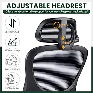 Home Office Desk Chair, Ergonomic Mesh High Back Computer Chair Height Adjustable Swivel Task Chair with Headrest and Flip-up Armrests, Black