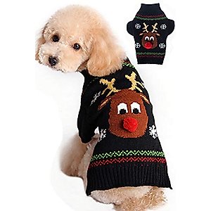BOBIBI Dog Sweater for Christmas Cartoon Reindeer Pet Cat Winter Knitwear Warm Clothes